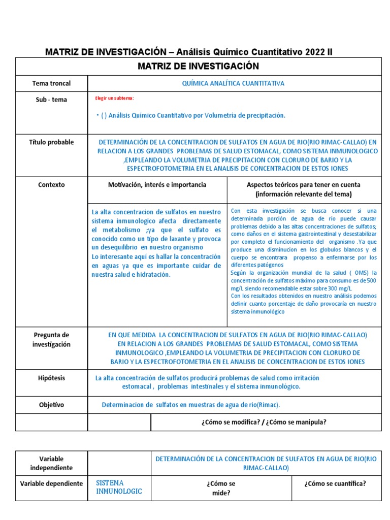 Matriz de Investigación Abc | PDF | Valoración | Química