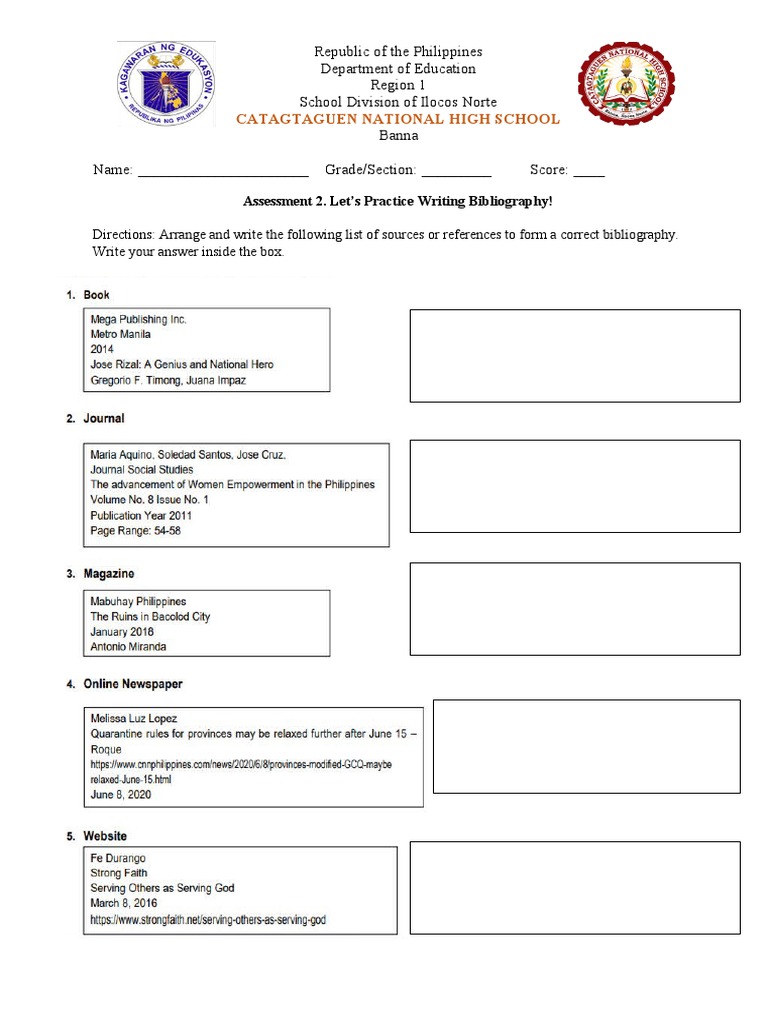 Writing Bibliography Worksheet | PDF