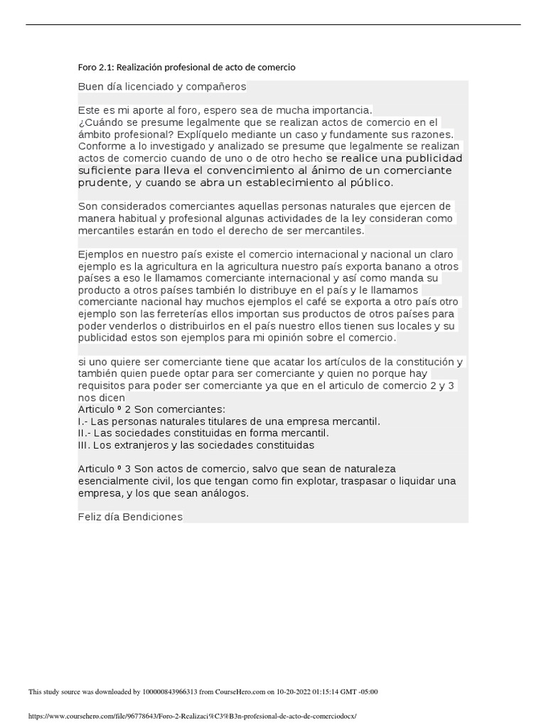 Foro 2 Realizaci N Profesional de Acto de Comercio | PDF | Justicia | Crimen y violencia