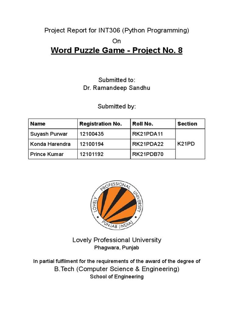 Word Puzzle Game in Python (INT306) | PDF | Databases | Graphical User Interfaces