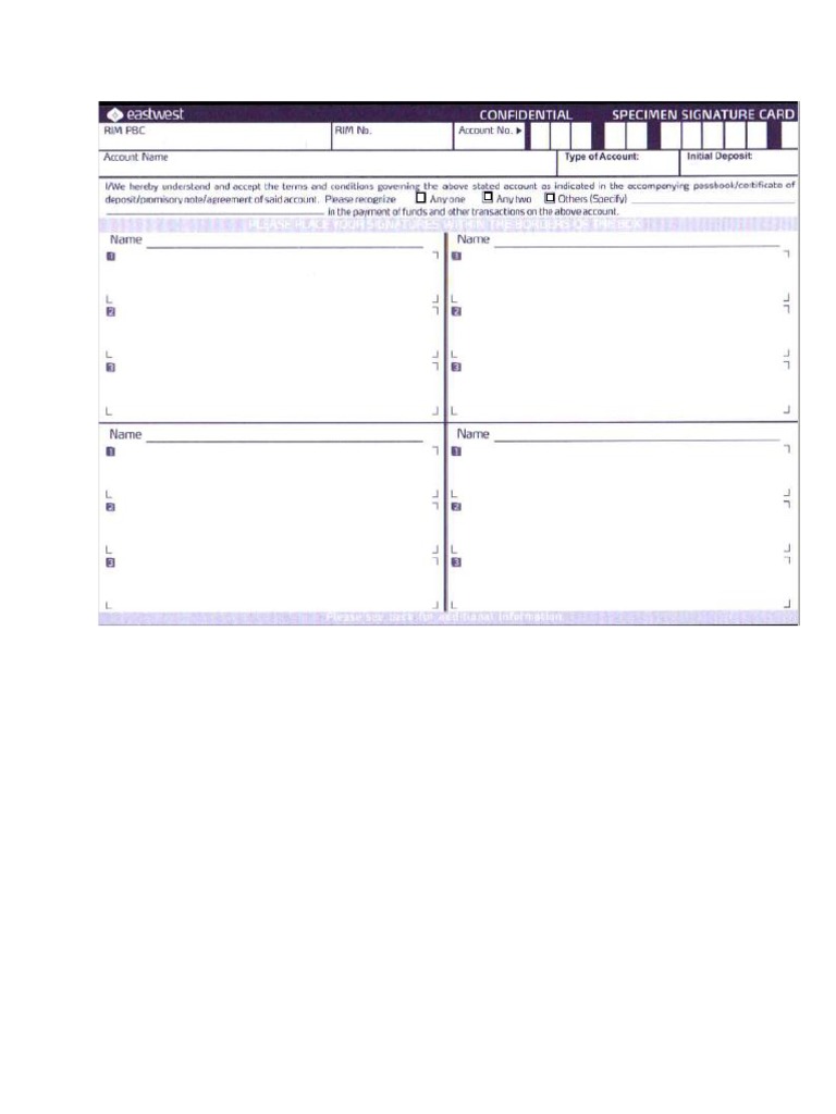 Signature Card Fillable East West Bank | PDF