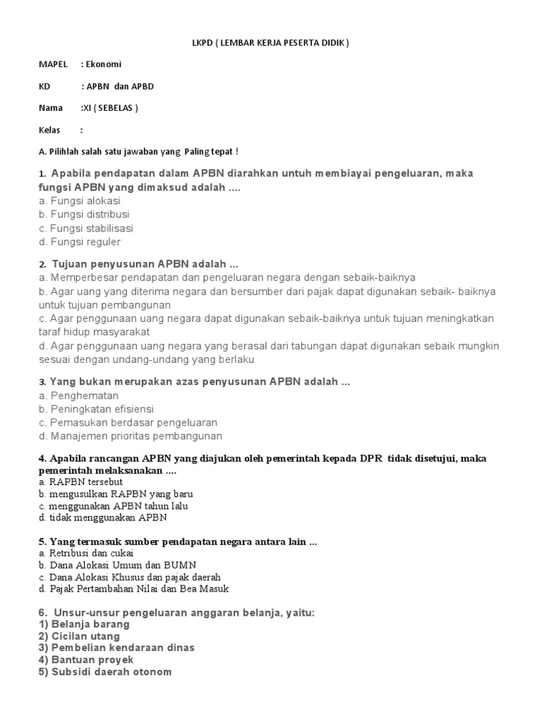 LKPD 1 Kelas 11 Apbn Apbd | PDF
