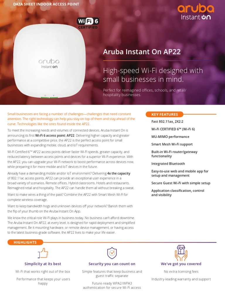 Instant On Ap22 Wifi 6 Product Data Sheet Brochure | PDF | Wi Fi ...
