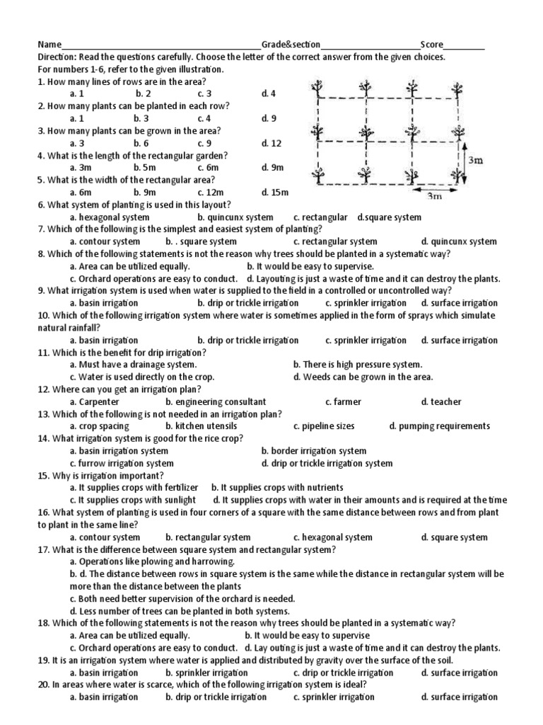 Tle Week 3 Quiz | PDF | Irrigation | Plough