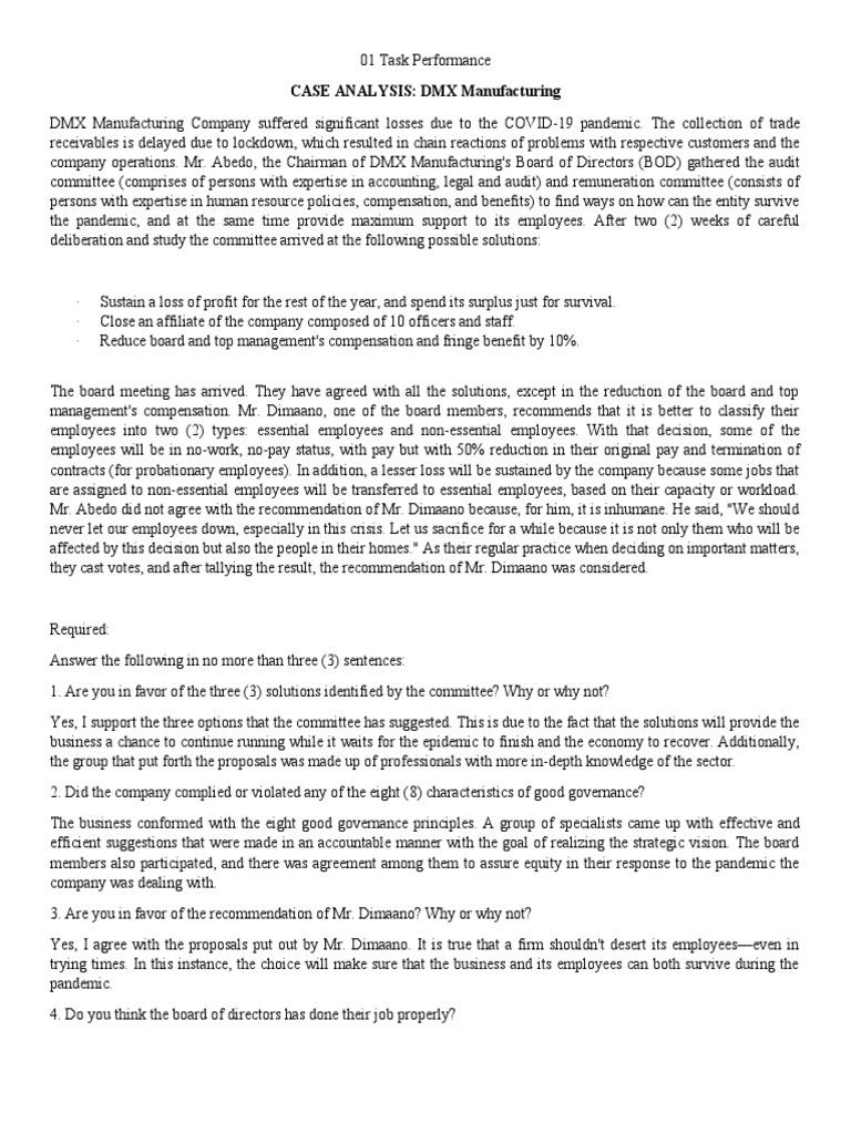 Governance - 01 - Task - Performance - 1 | PDF | Employment | Board Of ...