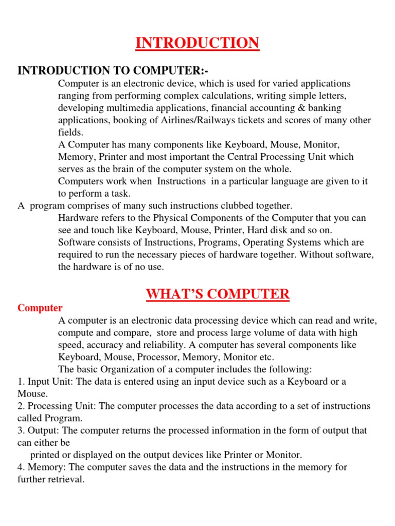 An Introduction to Computers: Components, Functions, Applications and ... An Introduction to Computers: Components, Functions, Applications and ...