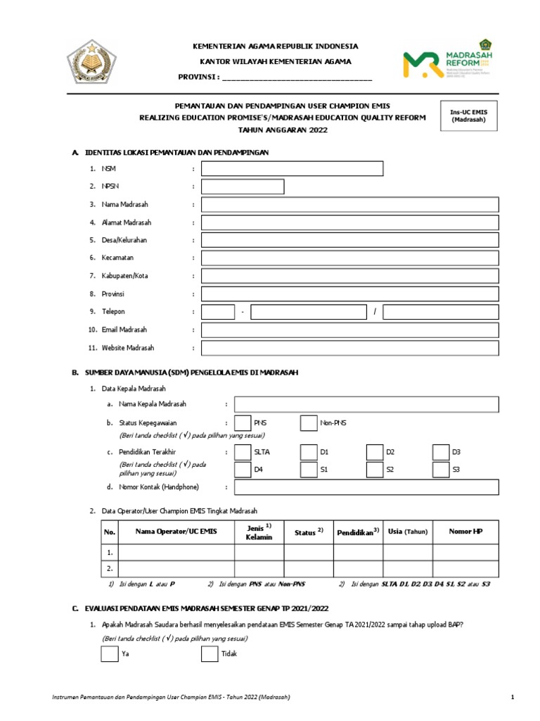 Instrumen Pendampingan UC EMIS 2022 Madrasah-Final | PDF