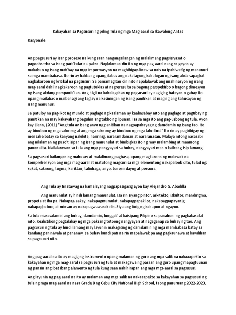 Kakayahan Sa Pagsusuri NG Tula NG Mga Mag | PDF Kakayahan Sa Pagsusuri NG Tula NG Mga Mag | PDF
