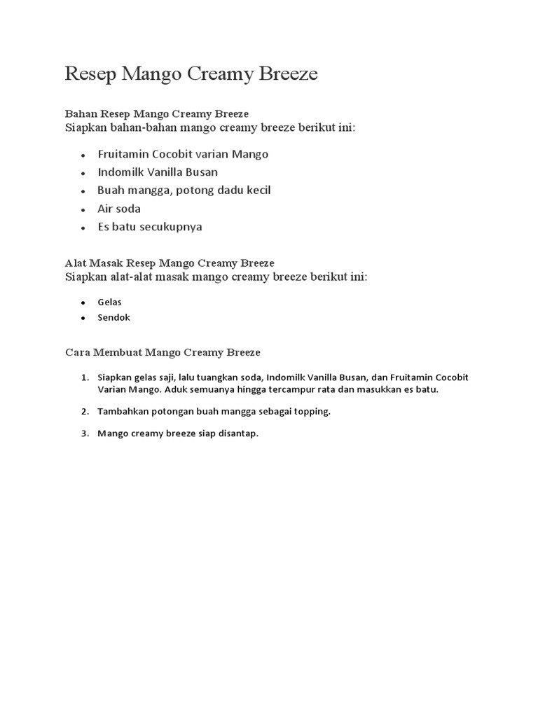 Resep Mango Creamy Breeze | PDF
