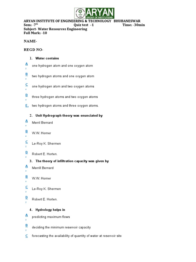 QUIZ | PDF | Hydrology | Drainage Basin