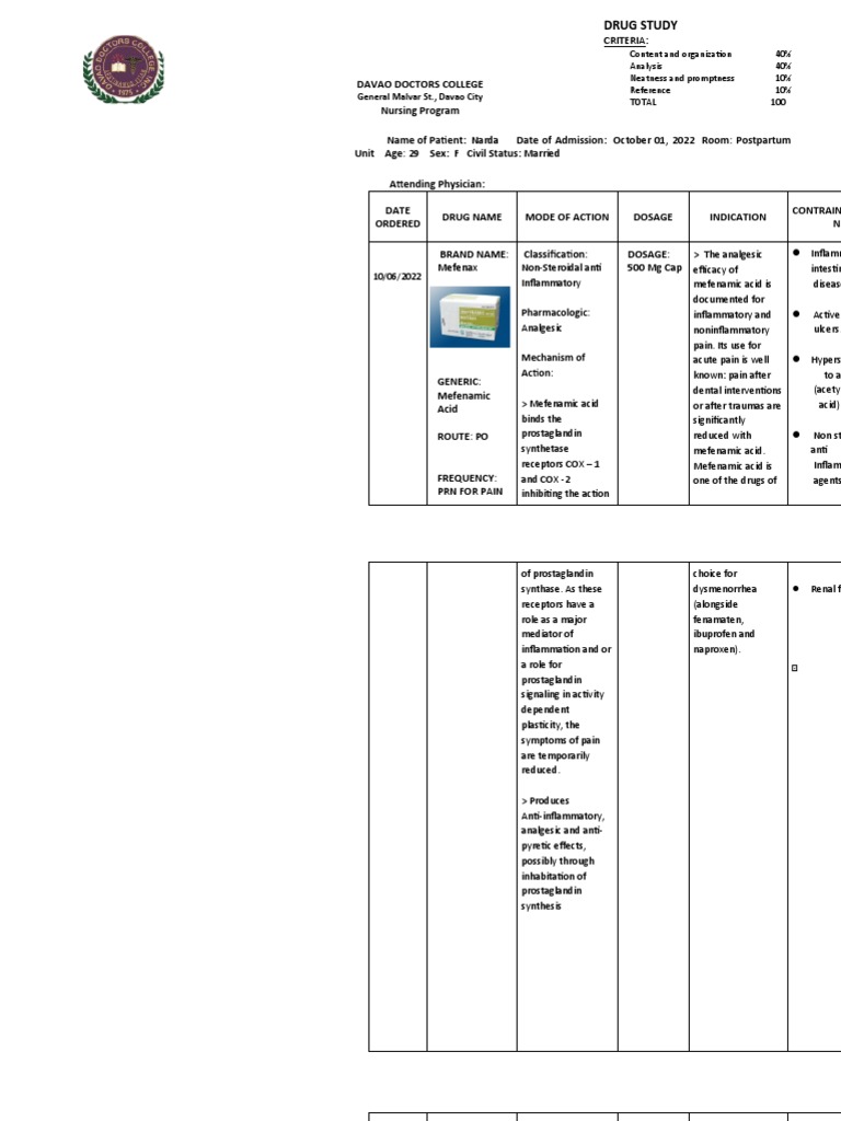 Drug Study - MEFENAMIC - GARCIA | PDF | Analgesic | Health Care