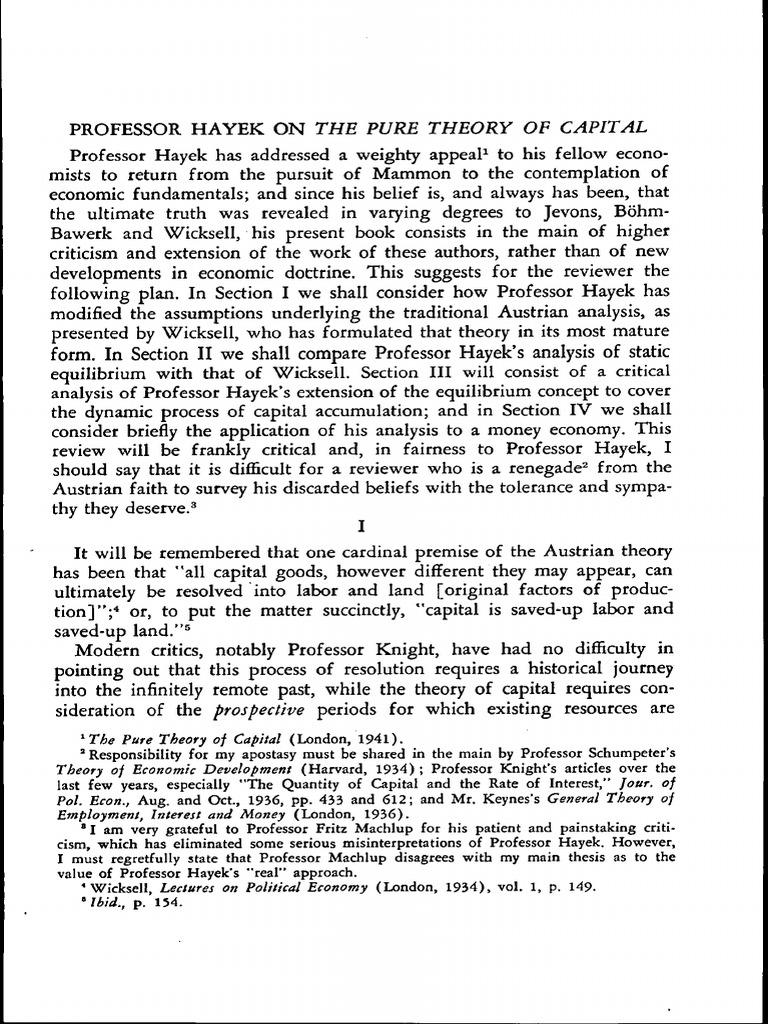 Smithies 1941 Professor Hayek On The Pure Theory of Capital AER Vo.31 ...