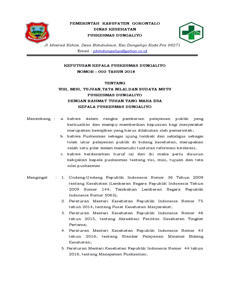 SK - Visi, Misi, Tujuan, Dan Tata Nilai | PDF