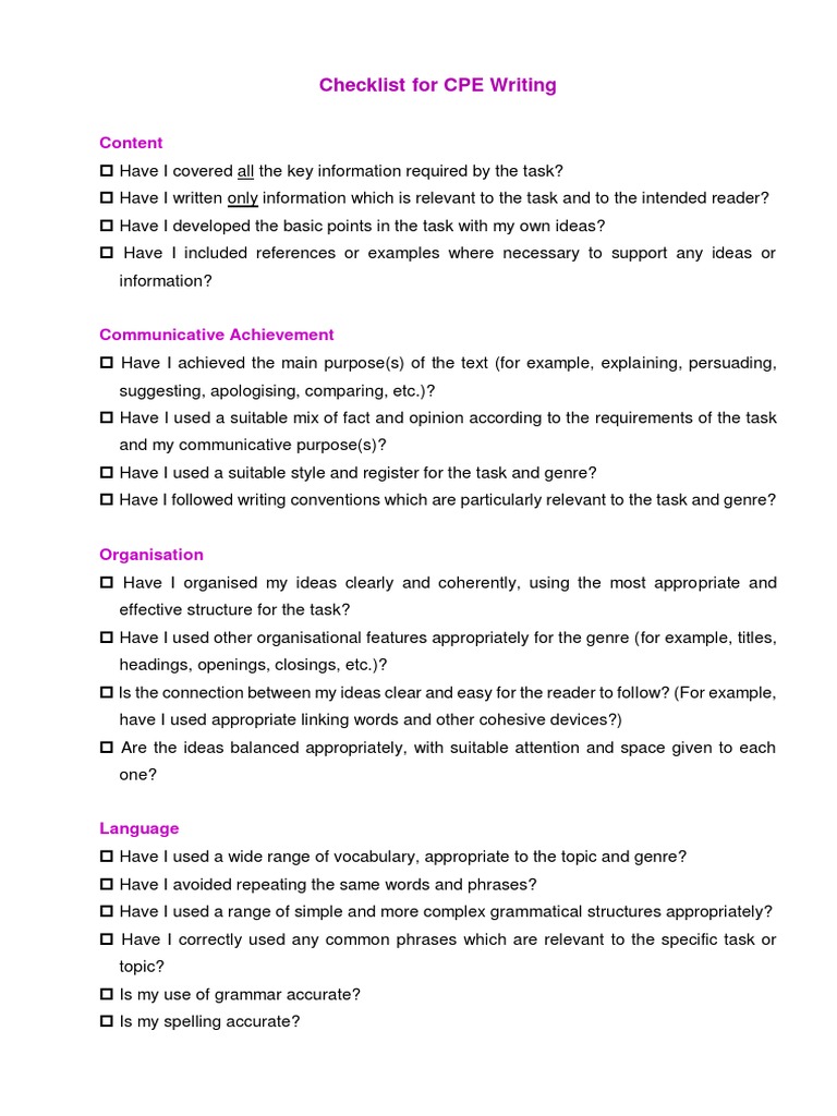 Checklist For CPE Writing | PDF | Career & Growth | Language Arts ...