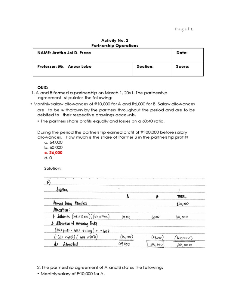 Accounting For ST - Activity 2 | PDF | Partnership | Interest