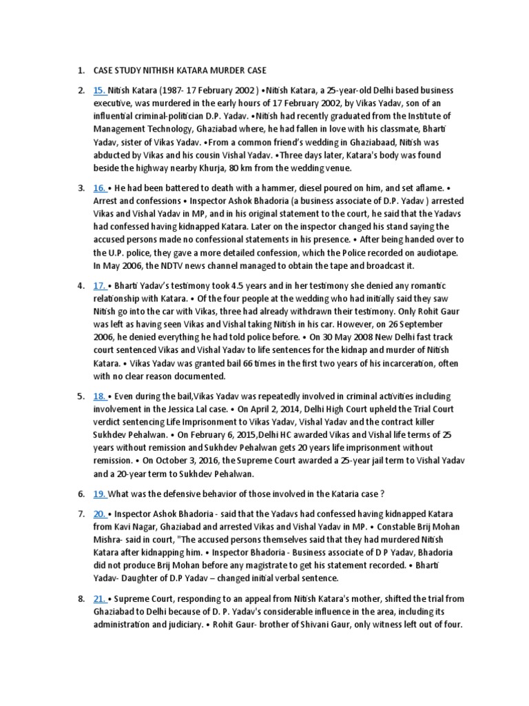 Case Study Nithish Katara Murder Case Mba 202 | PDF | Criminal Justice | Crime & Violence