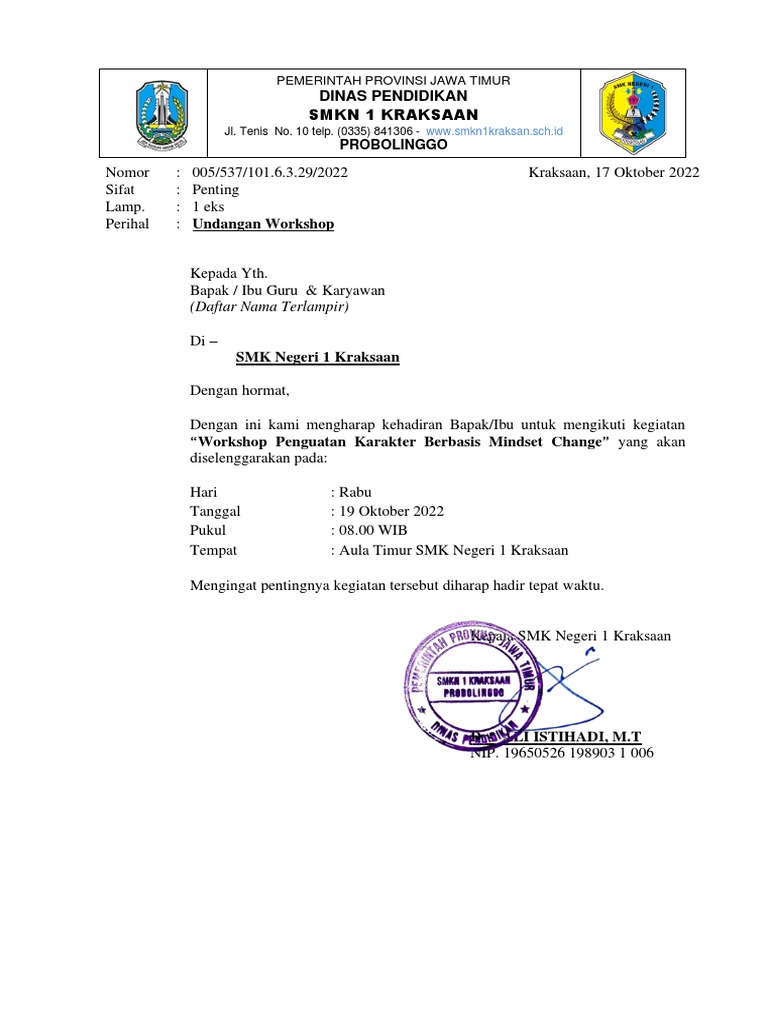 Undangan Bapak Ibu Guru Dan Karyawan Mindset Chage Pdf 