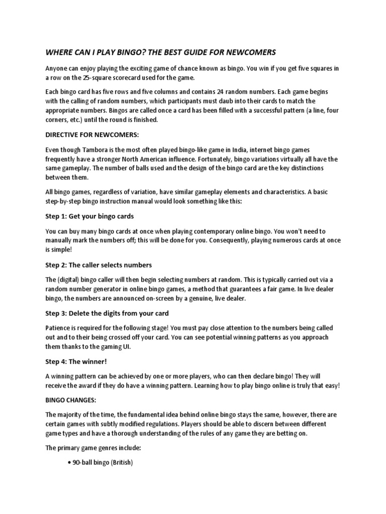 Where Can I Play Bingo? The Best Guide For Newcomers | PDF | Gambling ... Where Can I Play Bingo? The Best Guide For Newcomers | PDF | Gambling ...