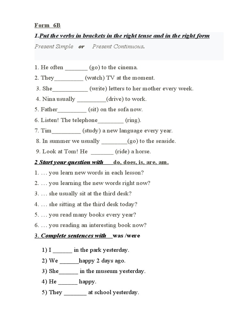 Present Simple or Present Continuous.: 1.put The Verbs in Brackets in ...
