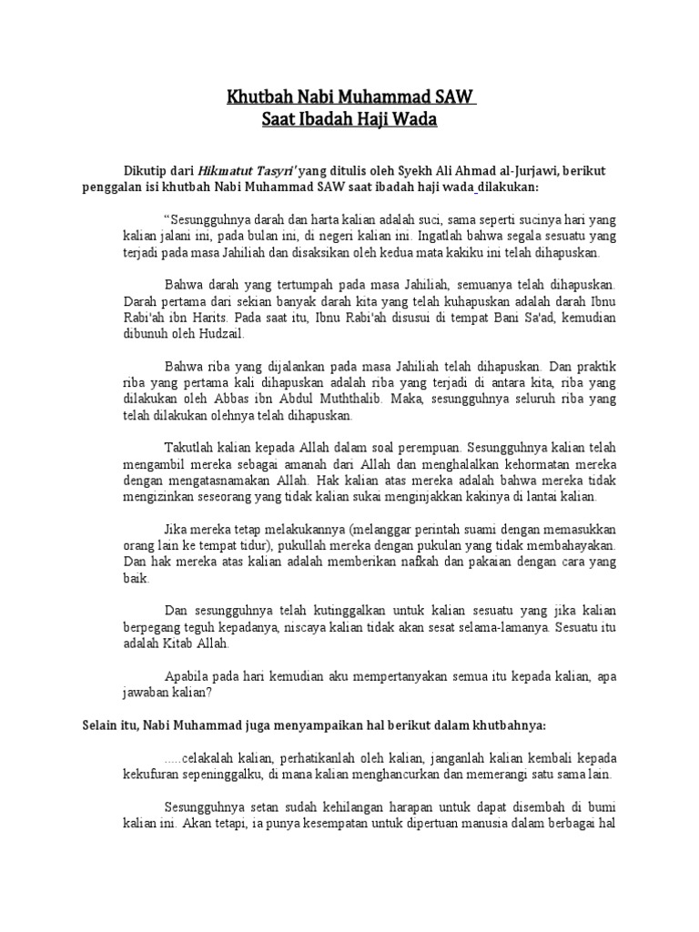 Haji Wada Khutbah Rasulullah | PDF Haji Wada Khutbah Rasulullah | PDF
