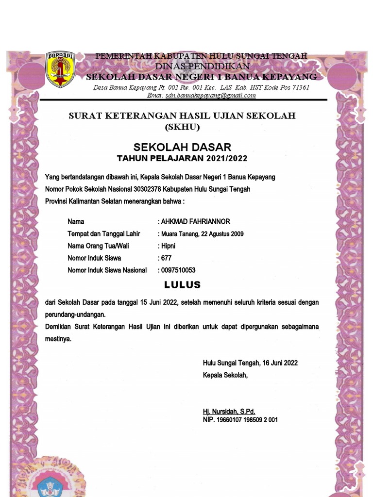 Skhu SDN 1 Banua Kepayang Tahun 2022 | PDF