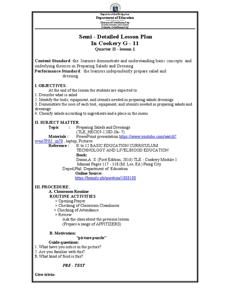 Lesson Plan Today | PDF | Salad | Learning