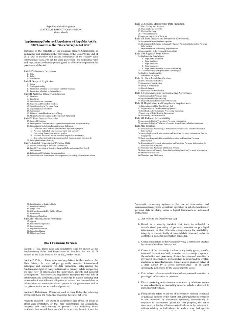 IRR of Data Privacy Act | PDF | Information Privacy | Information