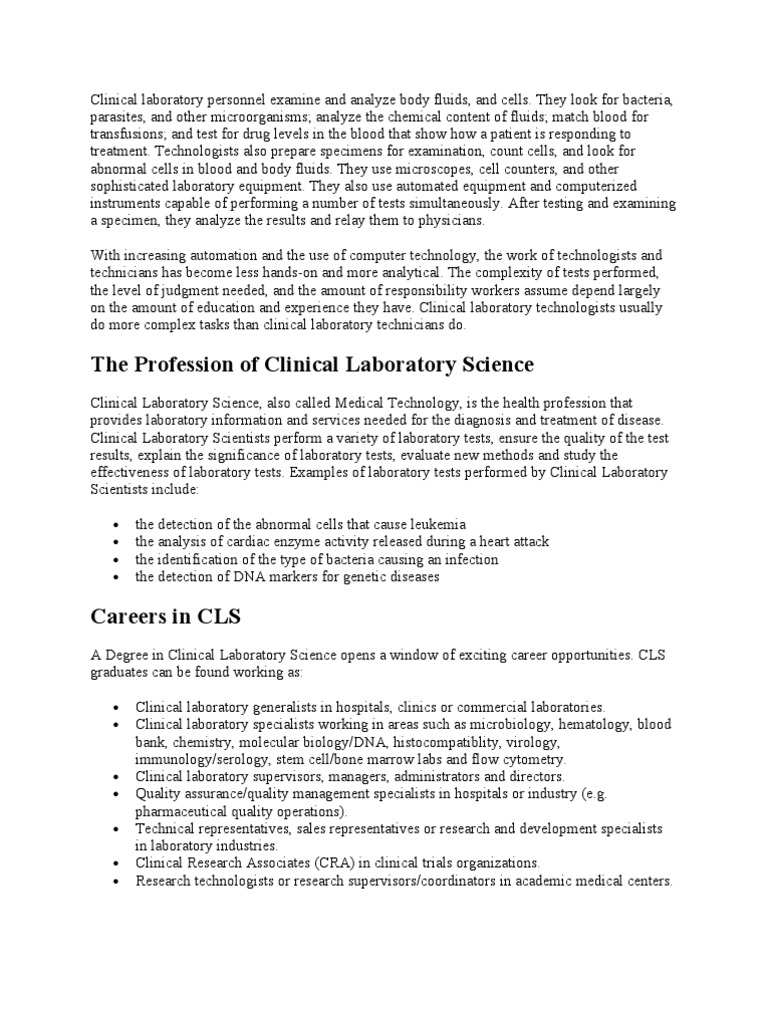 Clinical Laboratory | PDF | Medical Laboratory | Science