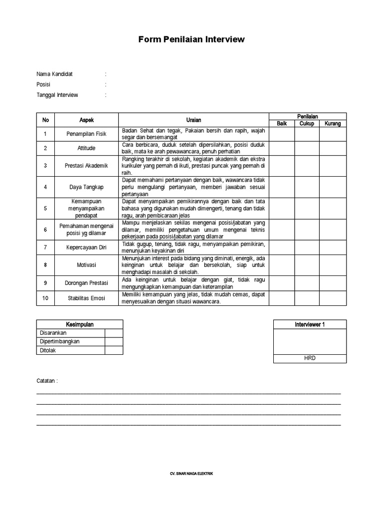 Form Penilaian Karyawan | PDF