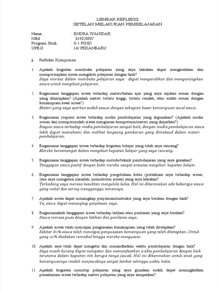 Refleksi Pembelajaran Endra Wanidar | PDF