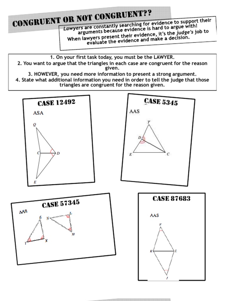 3.7: Angle Angle Side Triangle Congruence Shortcut (Worksheet) | PDF | Law
