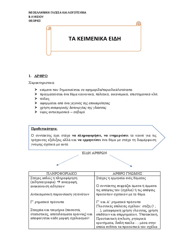3. επικοινωνιακό πλαίσιο - κειμενικά είδη | PDF