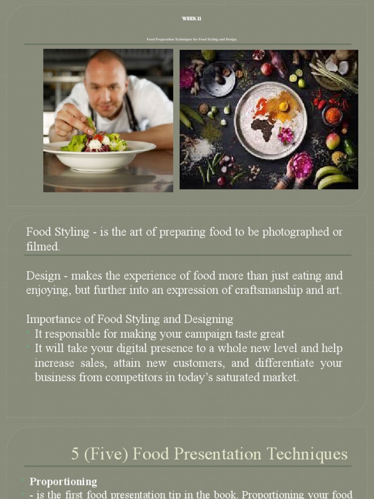 Food Preparation Techniques For Food Styling and Design 1 | PDF | Foods ...
