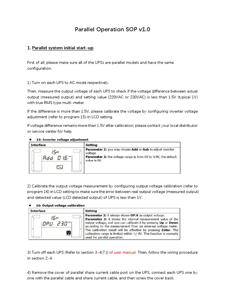 Parallel Operation SOP v1.0 | PDF | Power (Physics) | Electrical Components