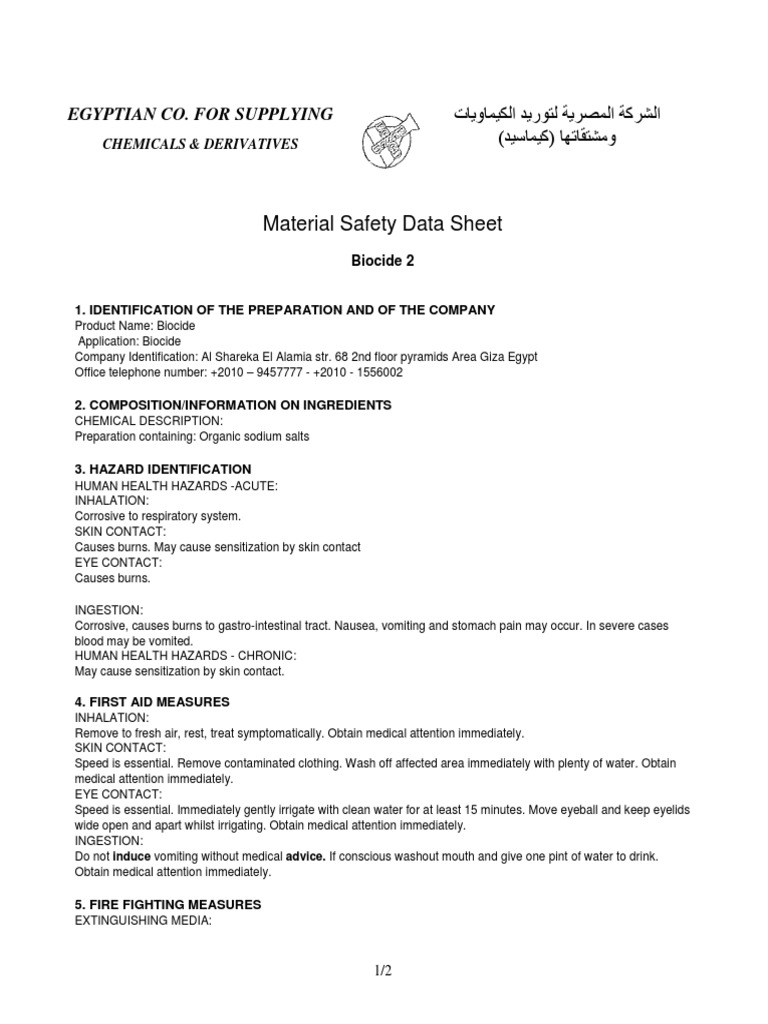MSDS Biocide 2 | PDF | Clothing | Water