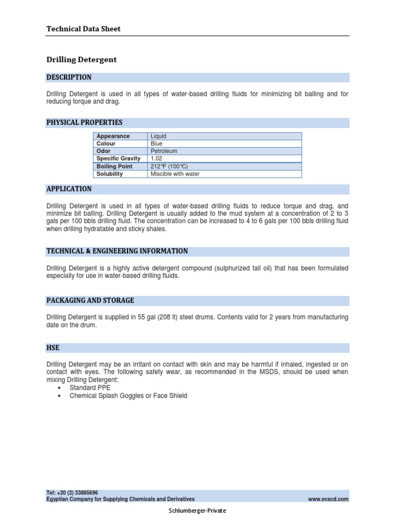 Drilling Detergent Technical Data Sheet | PDF