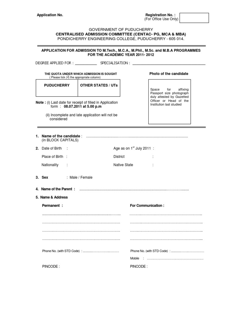 Centralised Admission Committee (Centac-Pg, Mca & Mba) | PDF | Master Of Business Administration ...