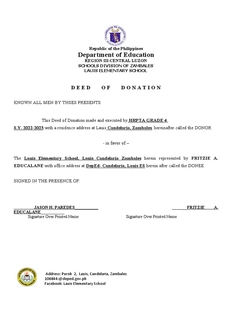 Deed of Donation Acceptance Grade 4 Bonifacio | PDF | Philippines