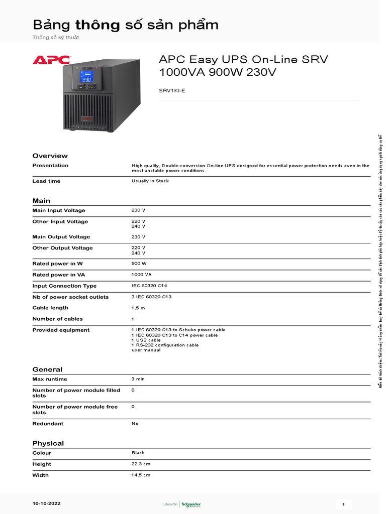 APC Easy UPS On-Line 1000VA Specs | PDF | Rechargeable Battery ...