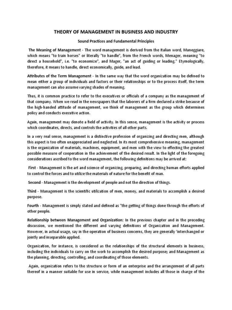 Theory of Management Fundamentals | PDF | Leadership | Policy