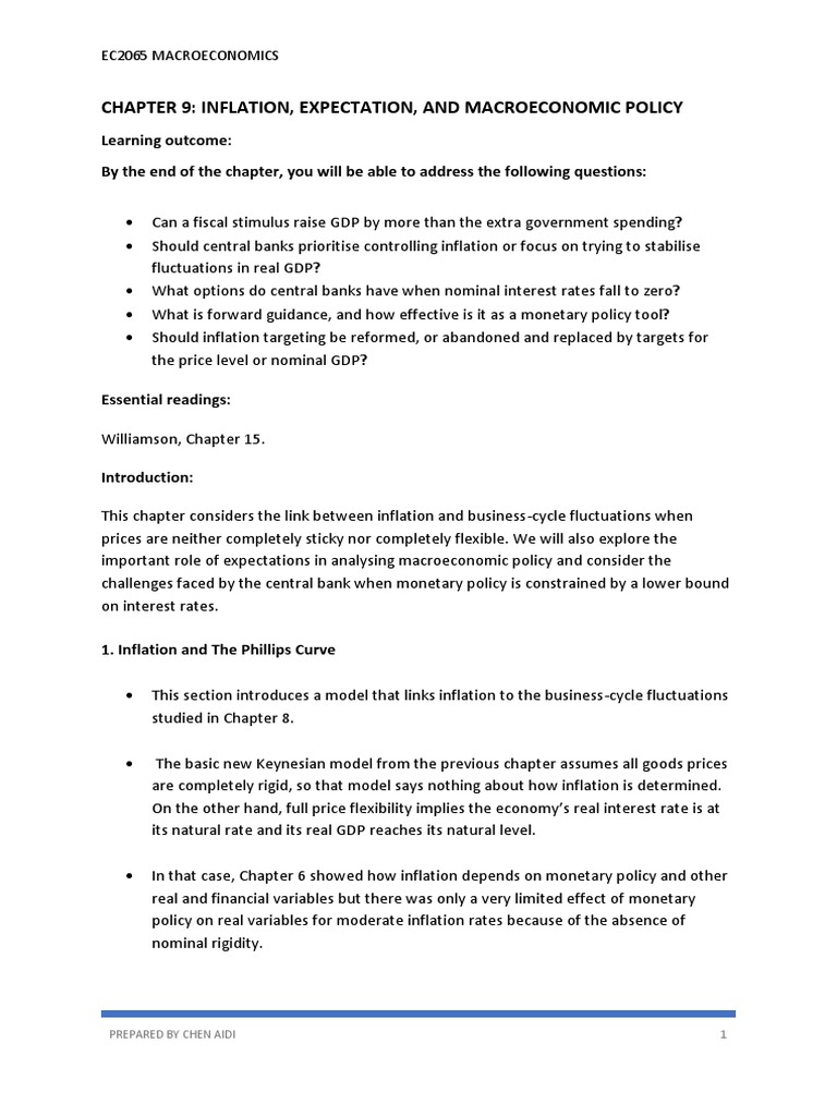 Macroeconomics EC2065 CHAPTER 9 - INFLATION, EXPECTATION, AND ...