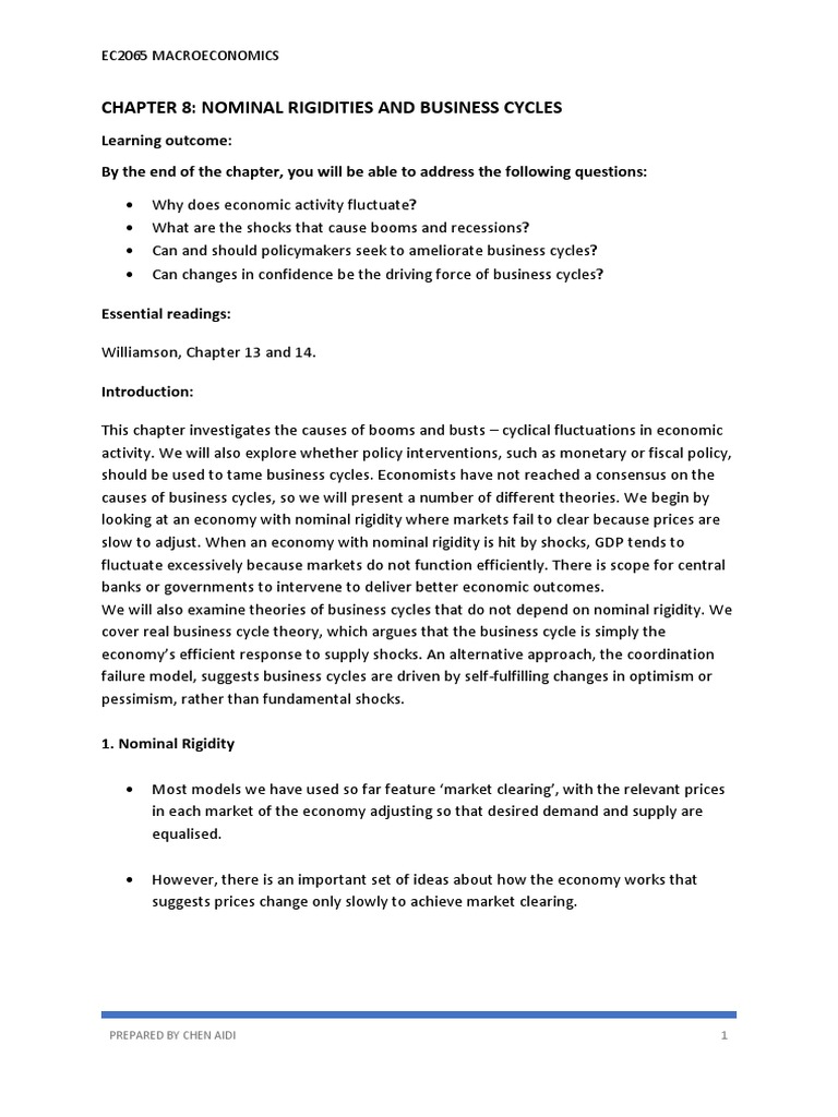 Macroeconomics EC2065 CHAPTER 8 - NOMINAL RIGIDITIES AND BUSINESS ...