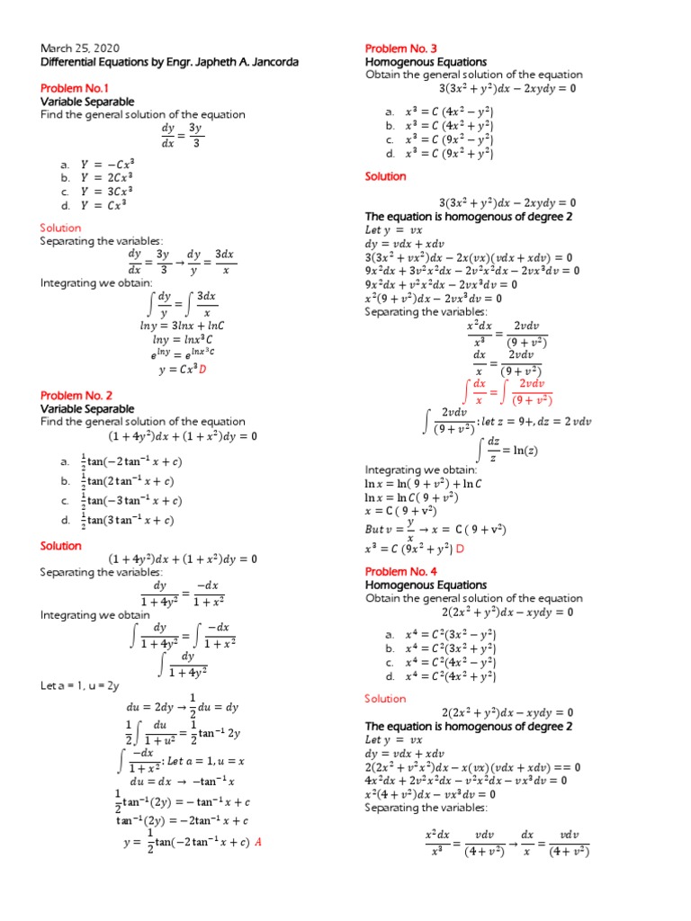 Differential Equations Lecture Notes | PDF | Equations | Calculus