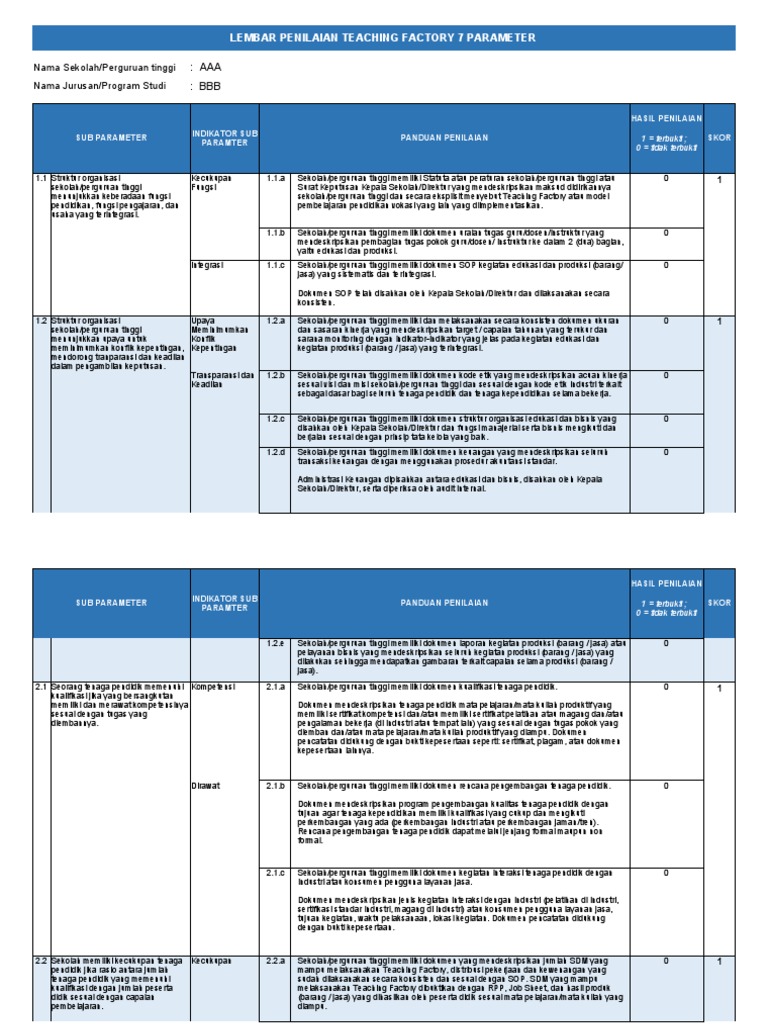 TOT - Formulir Penilaian Dan Rekomendasi Teaching Factory | PDF