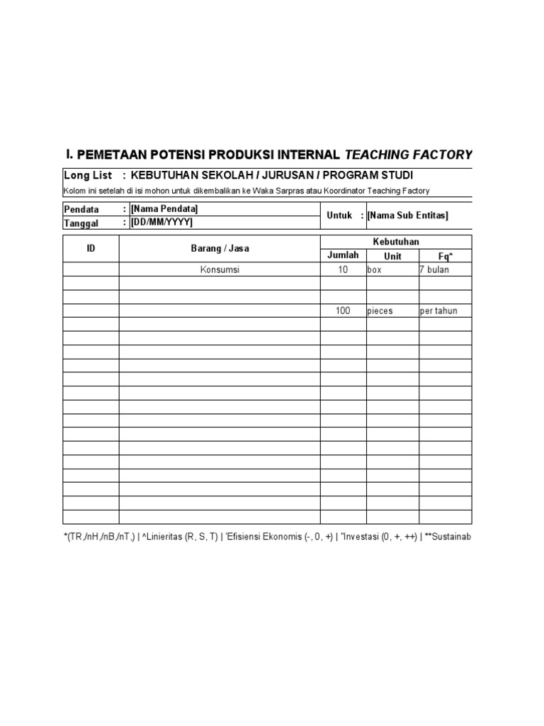 Pelatihan TEFA - Form - Penentuan Produk - Dengan Short Listing | PDF