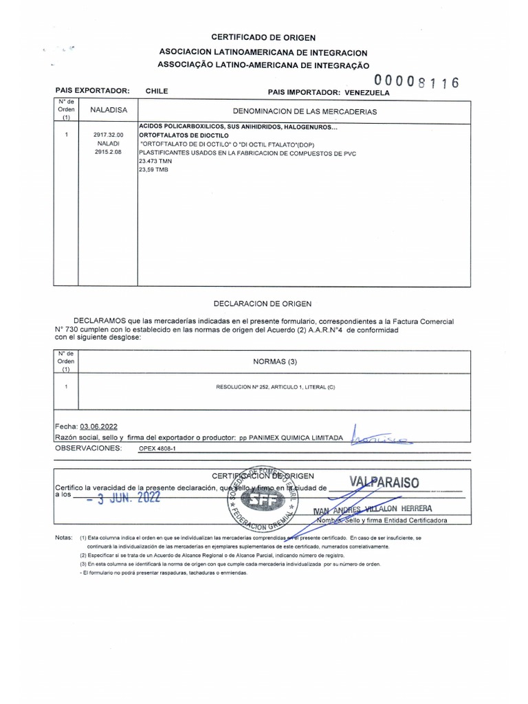 Certificado de Origen | PDF