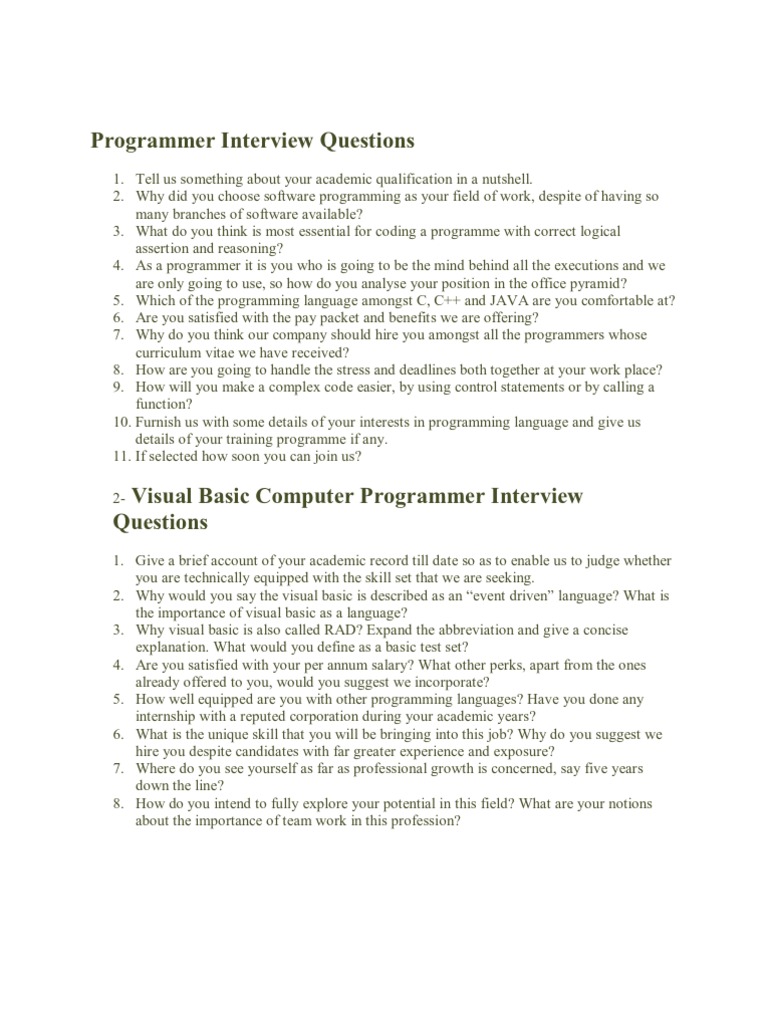 Programmer Interview Questions: C C C C ! " C ##$$% & ' C (C) C + C !, C - C. | PDF | Career ...