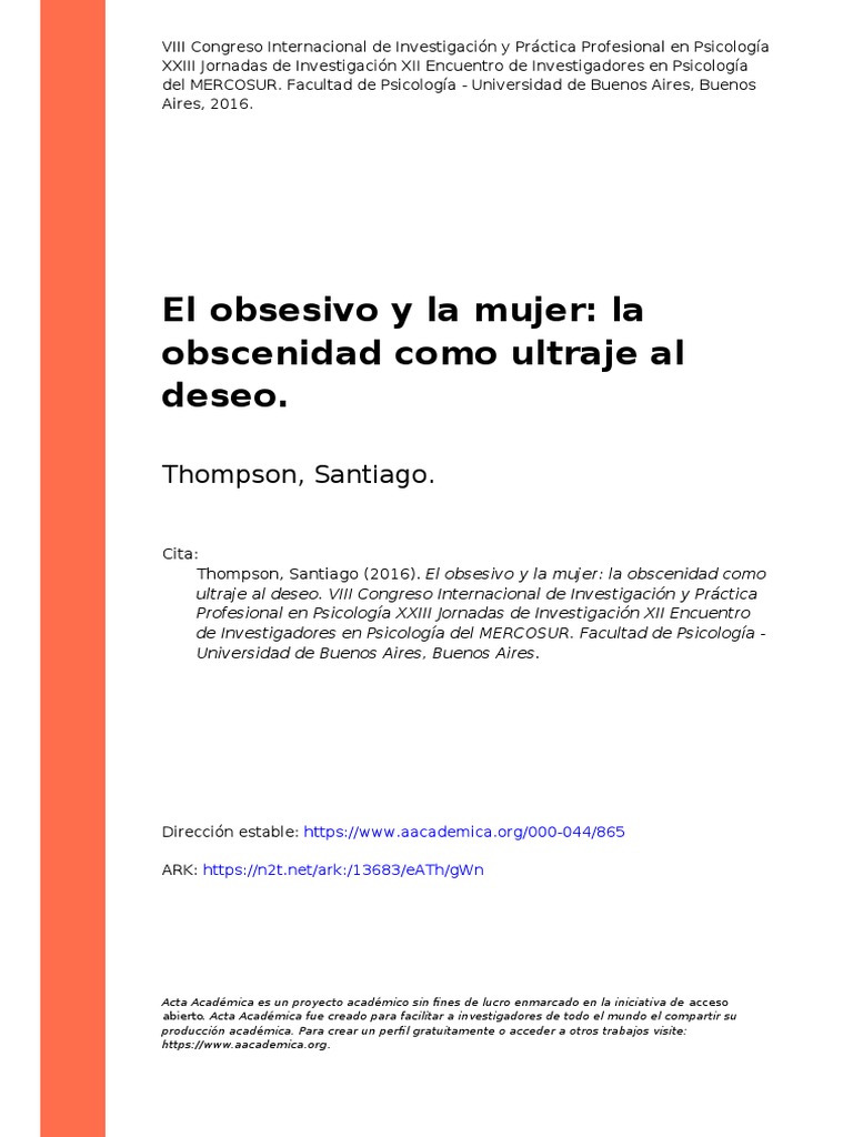 Thompson, Santiago (2016) - El Obsesivo y La Mujer La Obscenidad Como ...