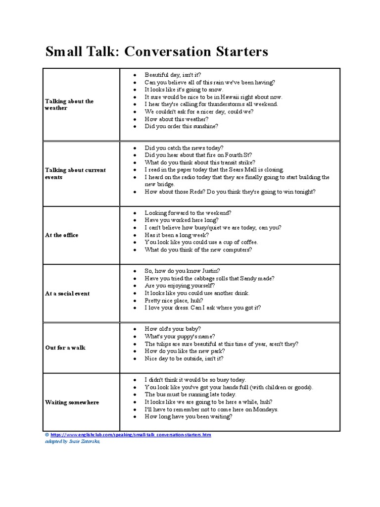 Small Talk Conversation Starters | PDF