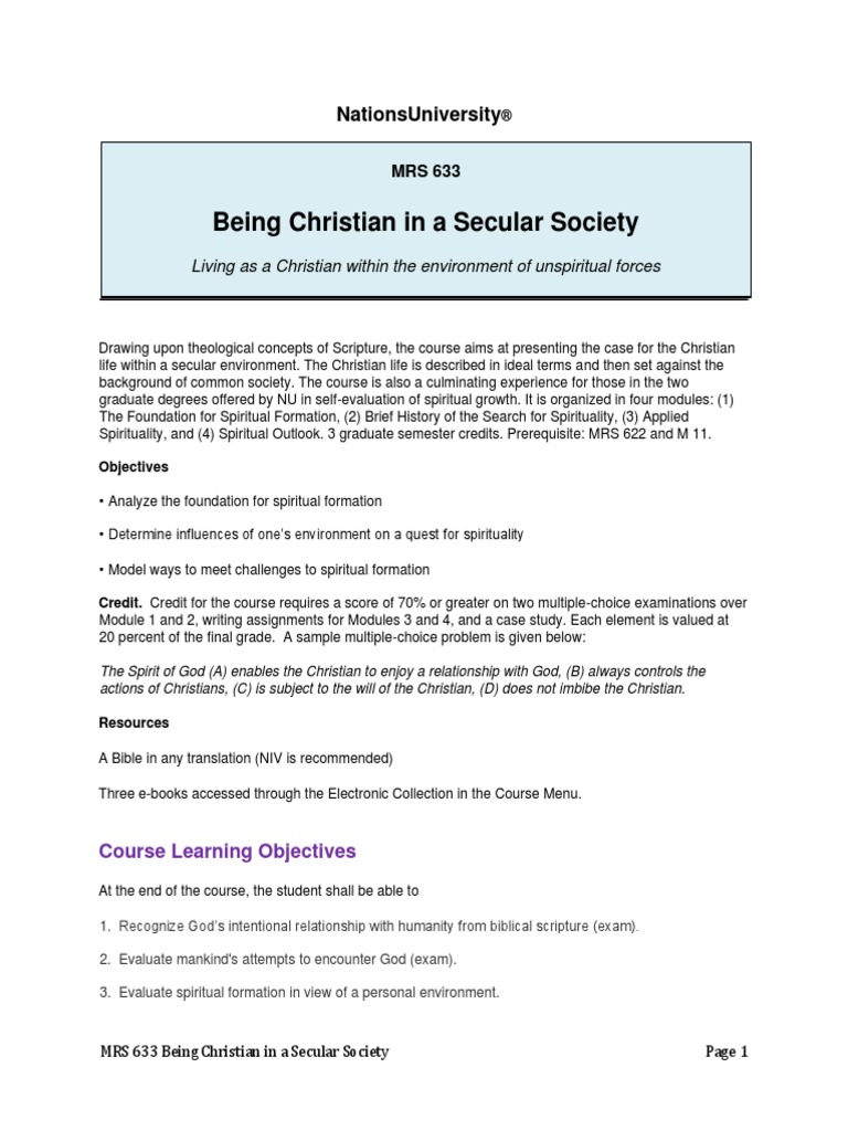 MRS 633 Being Christian in A Secular Society 7-20-21 | PDF | Jesus ...